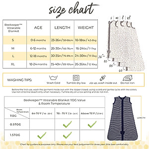 Burt's Bees Baby Baby Beekeeper Wearable Blanket, 100% Organic Cotton, Swaddle Transition Sleeping Bag, Midnight Stripe, Medium