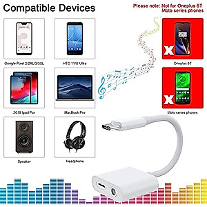 zoho, 2 in 1 USB C to 3.5mm Headphone Jack Adapter PD 60W Charger and Aux Audio Splitter Adapter Compatible with Samsung Note 2010S20, Google Pixel 44 XL33 XL and More