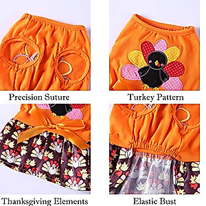 SEIS Thanksgiving Dog Dress Turkey Pet Skirt Bowtie Cats Costume for Cats Puppy Small Medium Dogs (S (Chest Circumference 43cm/16.9"))