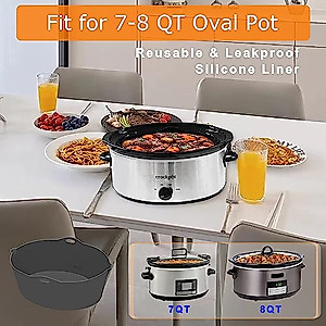 LAECHATAR Silicone Crockpot Liner Reusable Fit 7-8 Quart Oval Crock Pots/Slow Cookers- Prolong The Life of Your Slow Cooker (Grey/1pc)