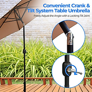 SereneLife SLSK4484.3 10ft. Patio Table Umbrella-6 Sturdy Ribs with Push Button Tilt UV Protection, Outdoor Furniture for Garden Lawn Deck Pool and Beach