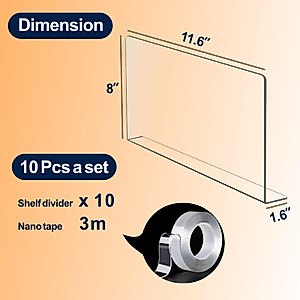 Uzpomel Acrylic Shelf Dividers for Closet Organization，Sweater Organizer for Closet - 6pack 8” Tall Clear Plastic Shelf Dividers for Closets Shelves Cabinets