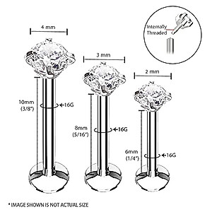BodyJ4You 3PC Labret Tragus Cartilage 16G Studs, Internally Threaded Surgical Stainless Steel, Helix Lip Monroe Medusa Conch, Versatile Piercing Jewelry