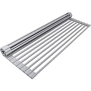 Plate Rack Draining Dish Rack Dish Rack Drying Roll Up NO-Slip Silicone-Coated Kitchen Multipurpose Sink Drainer Foldable Drain Shelf for Kitchen Countertop Pan Plate Holder