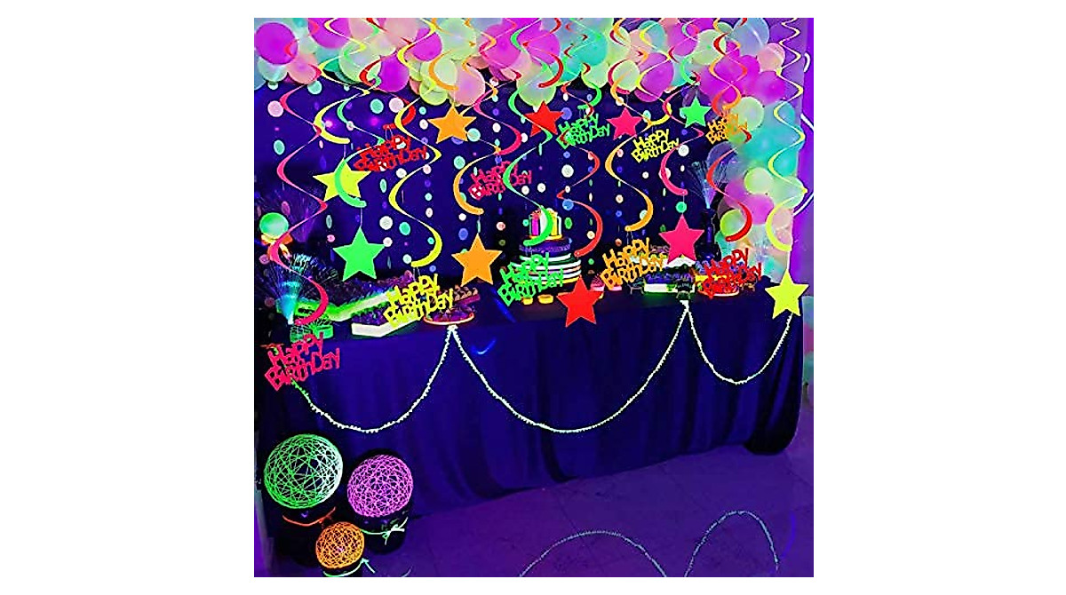 Neon Party Decorations - 50 Glow Swirl Hanging Decor for Events