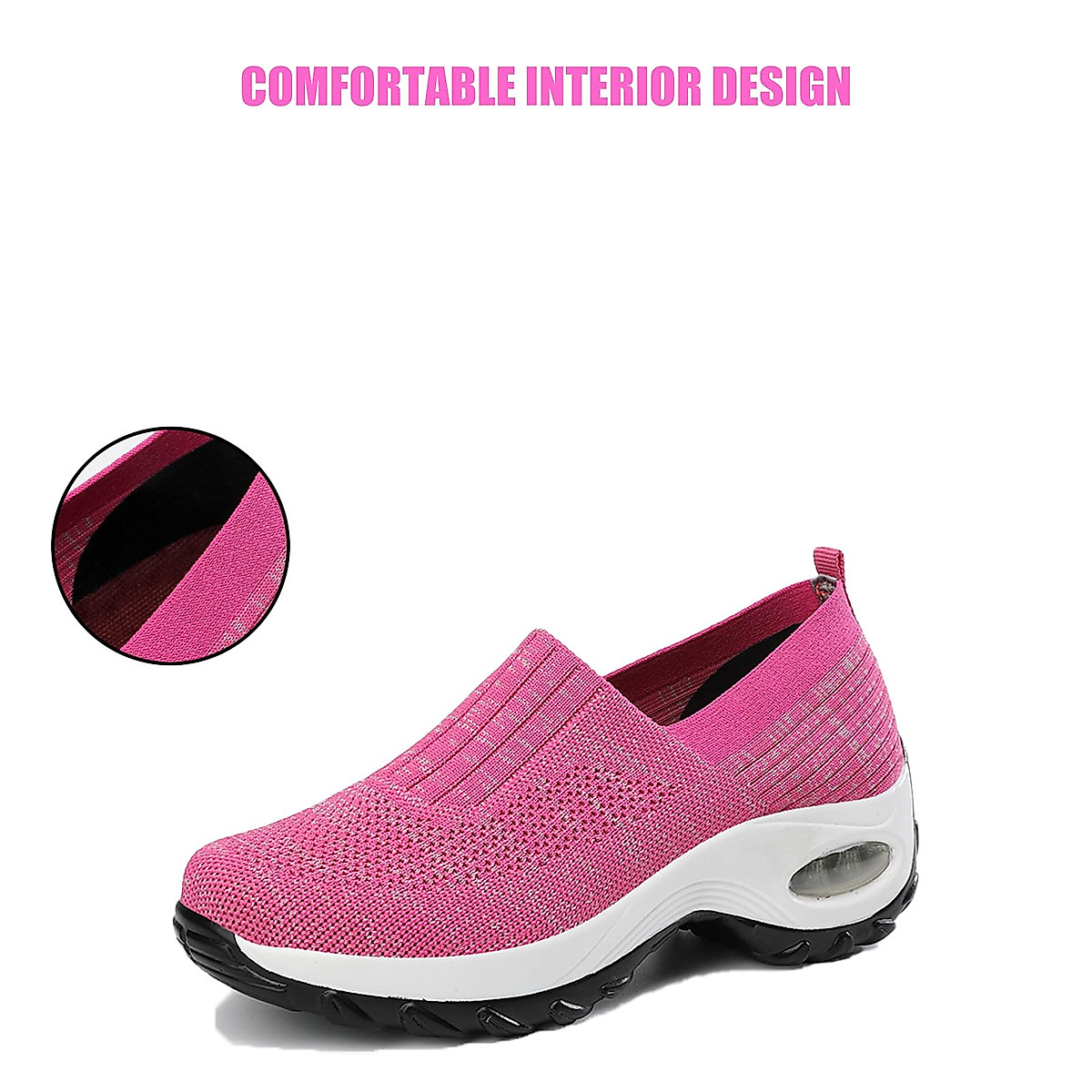 Women's Mesh Orthopedic Air Cushion Trainers Casual Slip-on Sock Walking Shoes Fashion Comfortable Thick Sole Work Laces Arch Support (Grey,8.5)