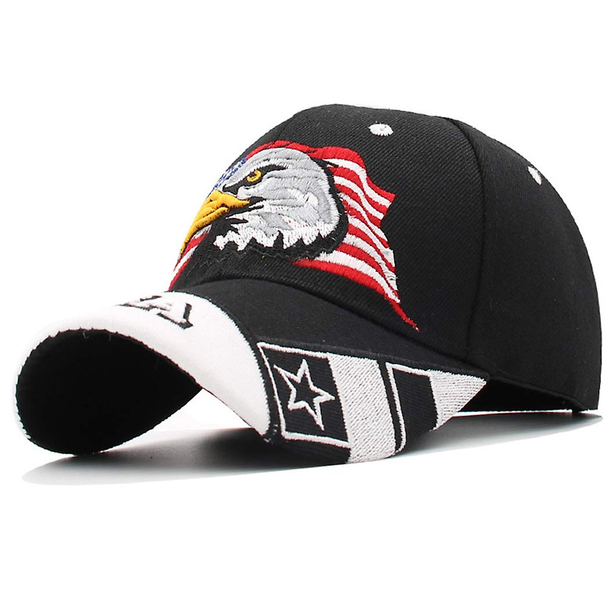 Anna-Kaci USA American Flag Patriotic Eagle Hawk Embossed 3D Adjustable Velcro Baseball Caps Hats, White USA