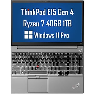 Lenovo ThinkPad E15 Gen 4 15.6" FHD (AMD Ryzen 7 5825U, 40GB RAM, 1TB SSD) 8-Core (Beat i7-1255U) Business Laptop, Narrow Bezel, FHD 1080p Webcam, Wi-Fi 6, Type-C, 12-Hr Long Battery Life, Win 11 Pro