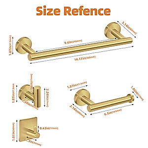 5 PCS Matte Black Bathroom Hardware Set,304 Stainless Steel Towel Rack Set Round Wall Mounted Includes 16" Hand Towel Bar,Toilet Paper Holder,3 Towel Hooks Bathroom Accessories Kit (Gold)