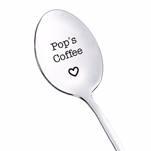 Pop Gifts Coffee Spoon from Grandkids Grandchildren Fun Pop's Coffee Spoons for Grandpa Papa Coffee Lover Gifts for Grandfather Granddaddy Christmas Gift Engraved Pop Spoon