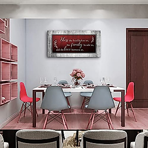 Inspirational Wall Art Painting | Christian Quote Canvas Wall Art Dining Room | Red Wall Decor Living Room | Wooden Framed Canvas | Rustic Home Decor Farmhouse | Bless The Food Before Us,Ready To Hang 24"X 48"