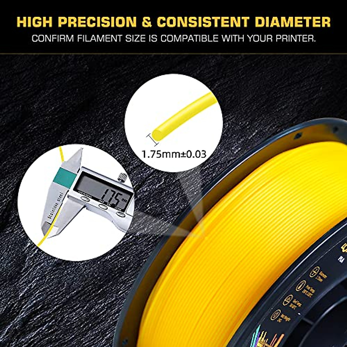 LOTMAXX PLA Filament 1.75mm PLA 3D Printer Filament, 1kg Spool (2.2lbs), Dimensional Accuracy +/- 0.03mm, Fit Most FDM Printer(Yellow)
