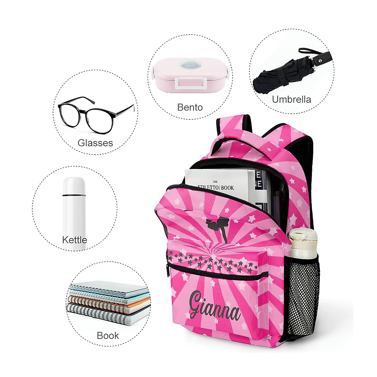 Gymnastic Pink Ray Personalized School Backpack Bags Kids Backpack for Teen Boys Girls Travel Backpack