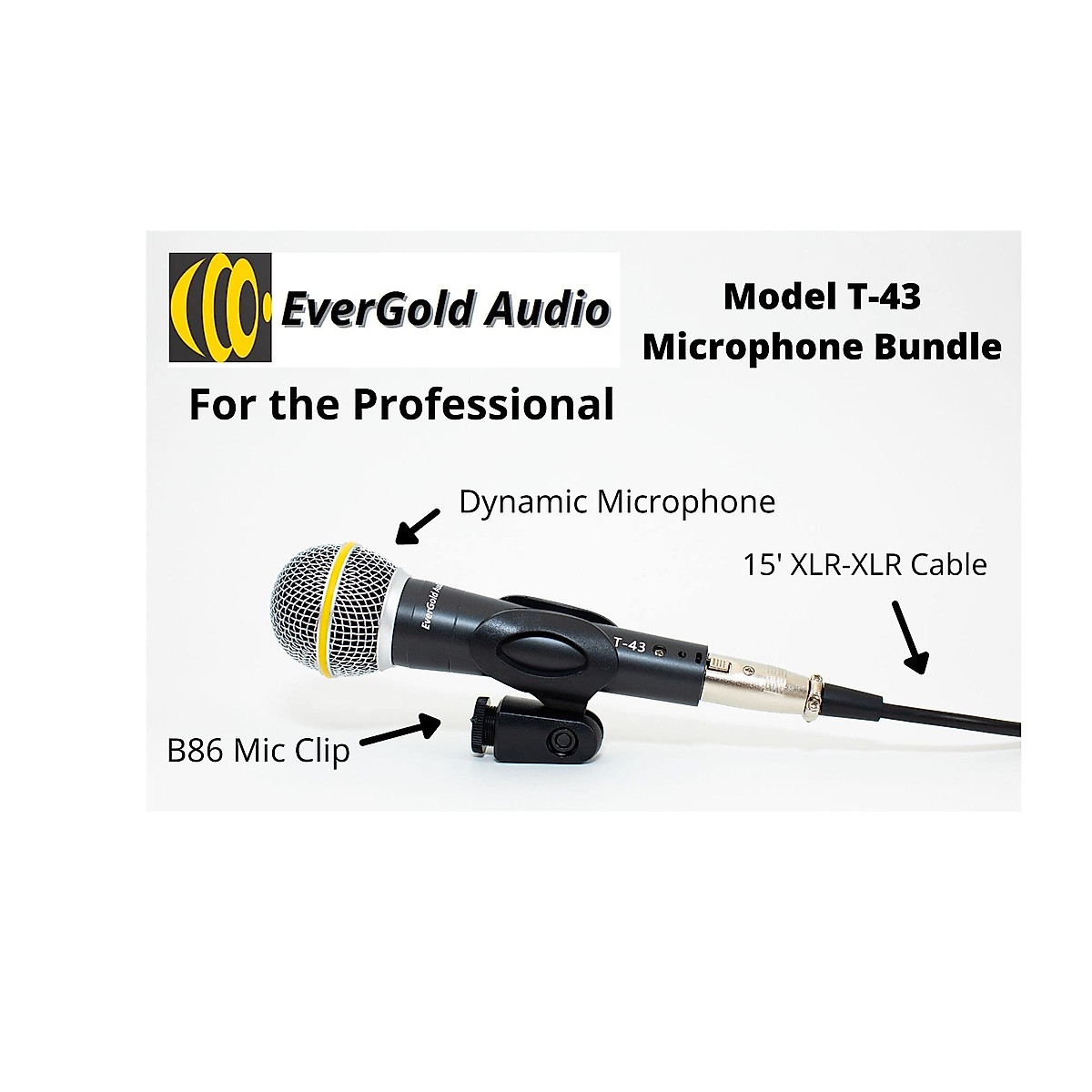 EverGold Dynamic Microphone Bundle, Professional Karaoke Microphone with 15ft XLR (Male to Female) Cable, Durable Vocal Handheld Microphone, Cardioid Wired Mic for Podcast, DJ, Singing (Model T-43)