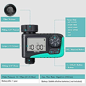 RESTMO Sprinkler Timer, Programmable Water Timer for Garden Hose, Outdoor Faucet, Drip Irrigation and Lawn Watering System, Compact Design | Automatic Digital Control | Manual ON/Off | Rain Delay