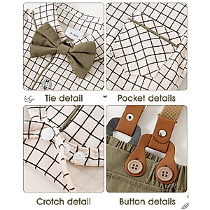 CARETOO Baby Boy Formal Outfits Baby Boy Wedding Outfit Dress Shirt/Bowtie/Suspender Pants Set Green 0-3Months