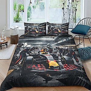 BUKISA Formula-Racing Racing Warmth Bedding Set Hidden Zipper Duvet Cover Set with Pillowcases Contests Quilt Cover Set Soft Microfiber Comforter Cover Various Sizes for Kids Adults Full（203x228cm）