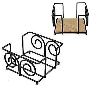 Kocent Vintage Coaster Holder Black Iron Metal Holder Storage Caddy for Both Round and Square Coasters Fit 4 to 9 Pieces Coasters,4.3 Inch (1)
