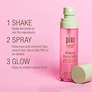 Pixi Beauty Makeup Fixing Mist 80ml, All Over Setting Spray For Longer Wearing Makeup, Rose Water and Green Tea Infused, 2.69 Fl Oz