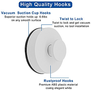 YuGtcen Suction Cup Hooks for Shower, 2pcs Vacuum Shower Hooks for Inside Shower Waterproof Removable Suction Hooks for Bathroom Wall Glass Tile Kitchen Mirror, to Hang Towel Loofah Bathrobe (White)