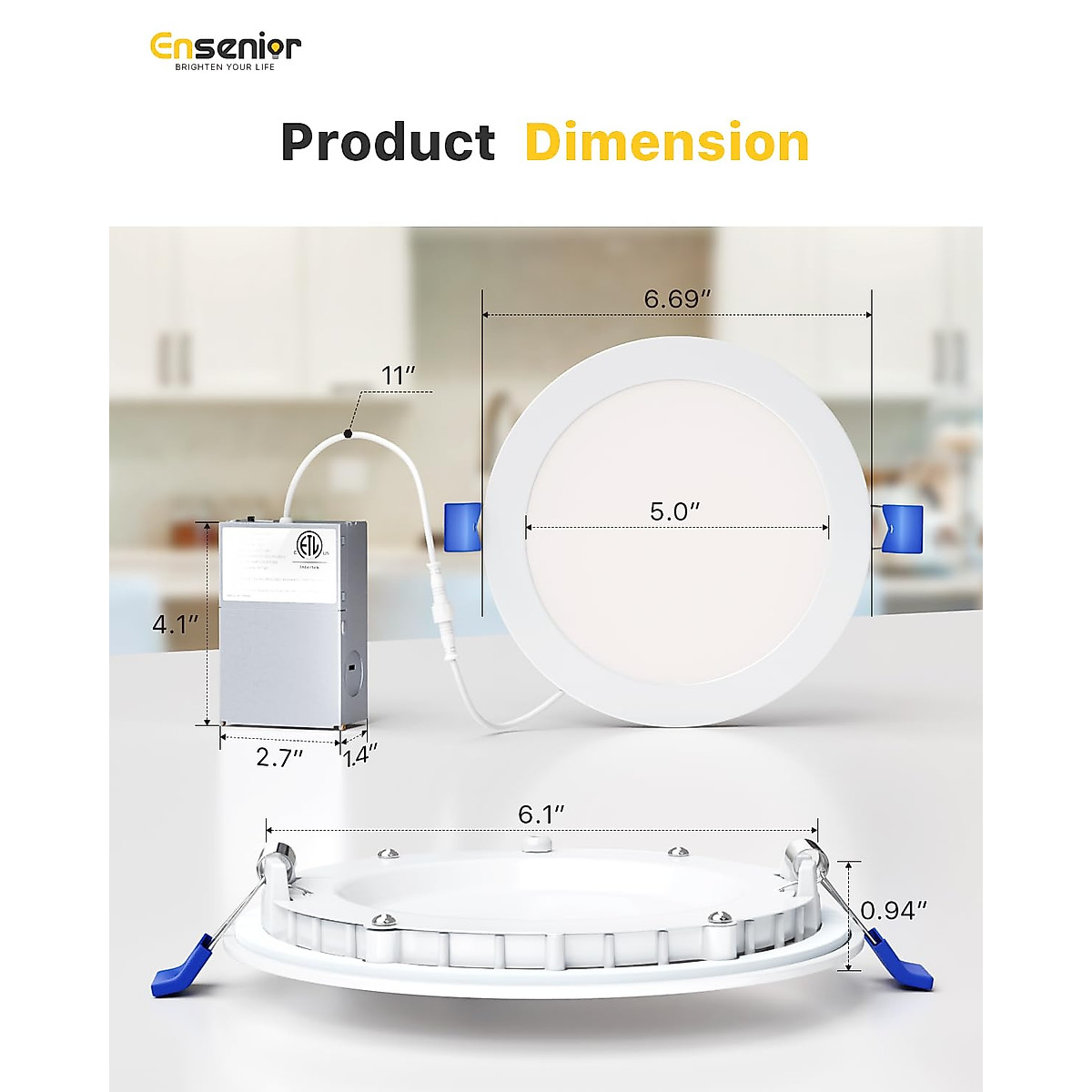 Ensenior 6 Pack 6 Inch LED Recessed Light, Dimmable, 2700K-5000K 5CCT, 1200LM High Brightness, 12W 120V, Damp Rated, Ultra-Thin Canless Wafer Ceiling Light - ETL & FCC & IC