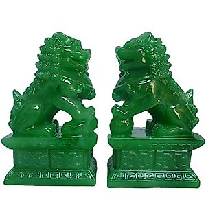 Briskfeel Amperer Feng Shui Porsperity Statues 2 PCS Fu Foo Dogs Pair of Green Guardian Lion Best Housewarming Congratulatory to Ward Off Evil Energy Home Feng Shui Decor