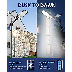 KingHe Solar Street Lights Outdoor Waterproof-30000 Lumen Solar Parking Lot Lights,Security Flood Lights with Motion Sensor Control for Yard, Path, Garage, Home,Dusk to Dawn, Commercial Grade