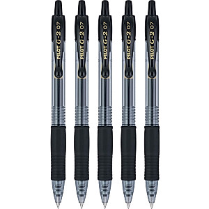 PILOT G2 Premium Refillable and Retractable Rolling Ball Gel Pens, Fine Point, Black Ink, 5-Pack (31078)