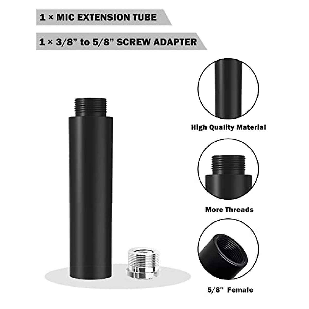 Boseen Mic Stand Extension Tube, 5/8" Female to 5/8" Male Microphone Extension Pipe for Desk Stands & Arm Stand