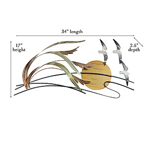 T.I. Design Seagulls and Sea Oats with Sun | Contemporary Coastal Beach Handmade Stainless Steel Metal Wall Decor