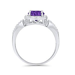 Blue Apple Co. Halo Split Shank Wedding Engagement Ring Round Simulated Amethyst Cubic Zirconia 925 Sterling Silver Size-9