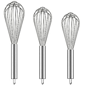 Ouddy Stainless Steel Whisk Set 8"+10"+12", Kitchen Whisk Balloon Whisks for Cooking Egg Beater Wire Wisk Wisking Tool for Blending Whisking Beating Stirring Baking