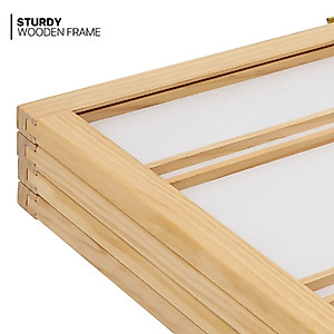 MoNiBloom Oriental Room Dividers and Folding Privacy Screens 5.7ft Shoji Room Divider Double Cross Folding Partition Freestanding Wood Wall Dividers with 4 Panel for Office Changing Room, Natural