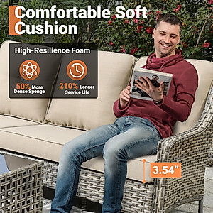 ovios 6 Piece Outdoor Patio Furniture with Cozy Comfortable Swivel Chair,Rattan Wicker Coversation Couch Set with 3 Seater Sofa,Sectional Set for Outside Patio Balcony Backyard Pool,Beige