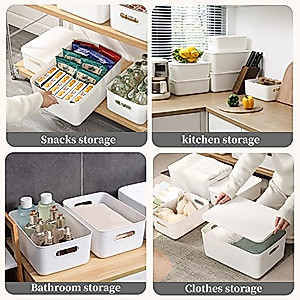 Yishyfier Plastic Storage Baskets Bins Boxes With Lids,Organizing Container White Storage Organizer Bins For Shelves Drawers Desktop Playroom Classroom Office,3-Pack(M+2S)