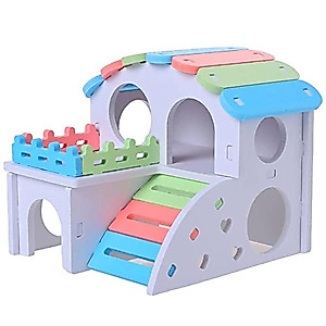 AFXOBO 3Pcs Hamster House Bridge Hamster Seesaw Nest Wooden Color Seesaw Arch Bridge Villa for Small Hamster