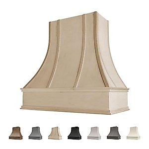 Riley & Higgs Curved Front Unfinished Range Hood Cover With Decorative Molding - Wall Mounted Wood Range Hood Covers, Plywood and Maple (31.5 W x 36 H inches)