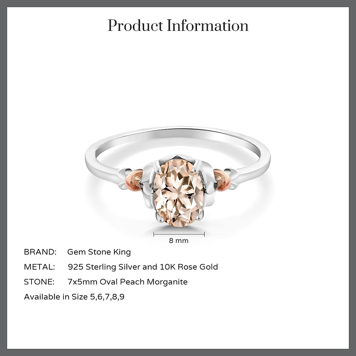 Gem Stone King 925 Silver and 10K Rose Gold Oval Gemstone Birthstone Engagement Ring | Oval 7X5MM | Wedding Engagement Anniversary Solitaire Promise Ring For Women