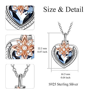 AOBOCO 925 Sterling Silver Heart with Flower Urn Necklace for Ashes Engraved Forever in My Heart Cremation Keepsake Necklace with Austrian Crystals Memorial Jewelry Gift for Women