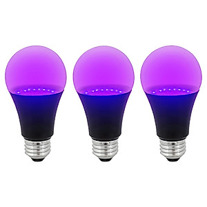 Sunlite LED A19 Black Light UV Bulb, 7W (60W Equiv.), Medium E26 Base, Non-Dimmable, 390-405nm Wavelength, Ideal for Black Light Room Decor, Halloween Decorations, Indoor UV Decor, UL Listed, 3 Pack