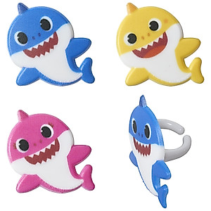 DecoPac Pinkfong Baby Shark 24 Cake Toppers - Blue, Pink, Yellow Cupcake Decorations for Birthday Celebrations