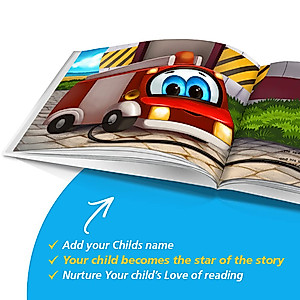 Personalized Story Book by Dinkleboo - "The Little Red Firetruck" - Teaches Your Child About Helping Others - for Children Aged 0 to 8 Years Old - Soft Cover - Smooth, Glossy Finish (8"x 8")