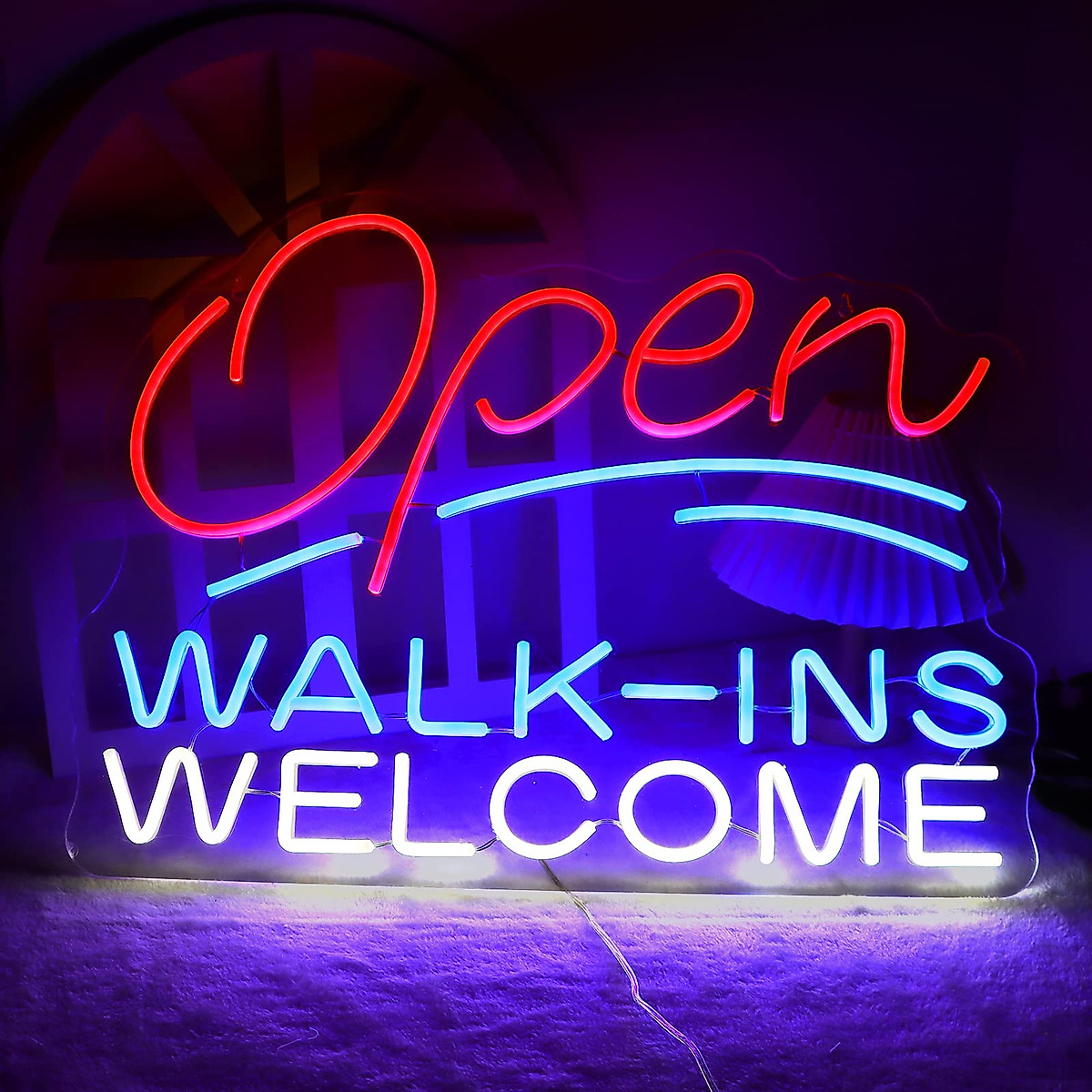Vinray Large Open Walk Ins Welcom Neon Sign,Led Open Business Signs for Shop Bar Club Pub.Super Bright Light Red Open for Barber Shop or Restaurant,12V Powered.