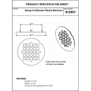 Artiwell 4-1/4” OD Snap-in Shower Drain Cover, Round Shower Drain Strainer Grid, Replacement Cover, Designed for Long-Lasting