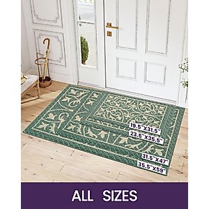 DEXI Front Door Mat Entryway, Inside Entrance Doormat, Non Slip Washable Entry Mats, 23.5x35.5,Dark Sea Green