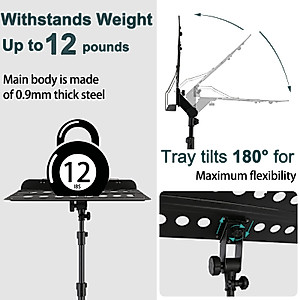 EASTROCK Sheet Music Stand Professional with Portable Bag Widened Panel, Thickened Pipe Wall, Lengthened Height Lifting Music Stand, Adjustable Folding Plate Metal, with Phone Holder