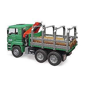 Bruder Toys - Forestry MAN Timber Truck with Fully Functioning Loading Crane, Tilting Loading Bed, and 3 Loadable Trunks - Ages 4+