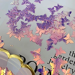 800 Pieces Holographic Butterfly Party Glitter PVC Confetti for Handicrafts, Card DIY, Engagement Wedding Bridal Shower Birthday Valentines Party Decorations (Pink)