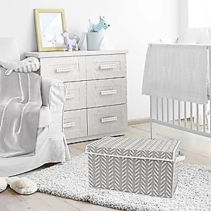 Sweet Jojo Designs Grey Boho Arrow Boy or Girl Small Fabric Toy Bin Storage Box Chest For Baby Nursery or Kids Room - Gray and White Herringbone for Woodland Forest Friends Collection