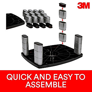 3M Adjustable Monitor Stand Riser, Three Leg Segments Simply Adjust Height, Sturdy Platform Holds Up to 80 lbs for Monitors, Laptops, and Printers, Space for Storage Underneath, Silver/Black (MS80B)